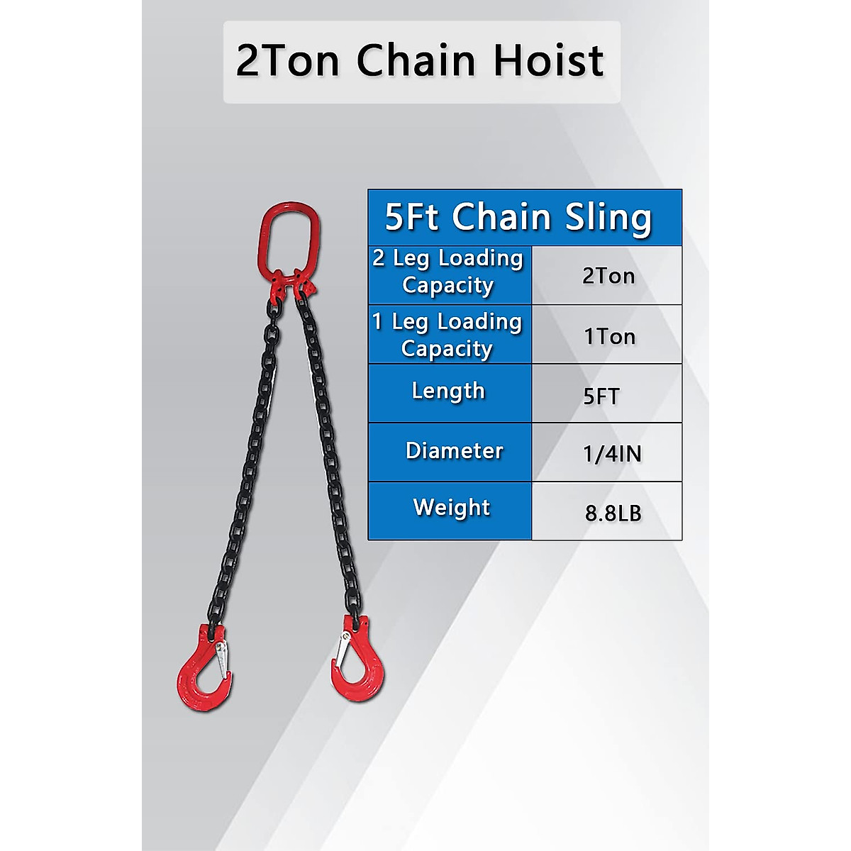 Chain Sling 2/5Inch X 5 Ft 4410lb Double Leg with Sling Hooks Chain Slings Adjusters Grade 80Alloy Steel Engine Chain Hoist Lifts【2 Ton】