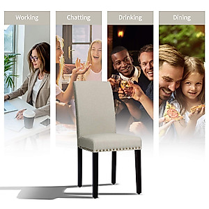 RELAX4LIFE Dining Chairs Set of 4 Fabric Upholstered with Solid Wood Legs, Padded Seat and Back Armless Side Chair Tufted Parsons Kitchen Dining Chairs Set (2, Navy)