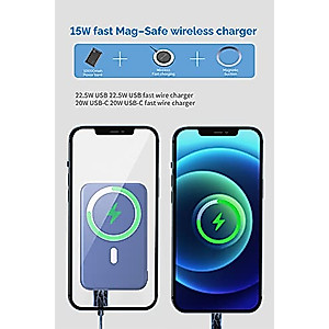 DEKSMO Wireless Power Bank 10000mAh Fast Charging,Slim Magnetic Portable Charger USB C PD 22.5W,Small LED Display QC3.0 External Battery Pack for iPhone 13/12/11/10 Pro Max/Mag-Safe/Samsung/Phones