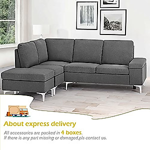 Esright Left Facing Sectional Sofa with Ottoman,Convertible Corner Couches with Armrest Storage, Sectional Couch for Living Room & Apartment, Left Chaise & Grey
