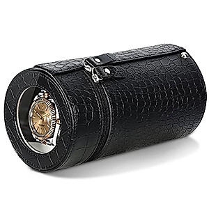 Uthlusty Watch Winder for Automatic Watches, Battery Adapter Operated Single Watch Holder Travel Box Silent Motor Rotating Modes 2 Pillows Acrylic Window for Men Women Mechanical Watch Winding Case