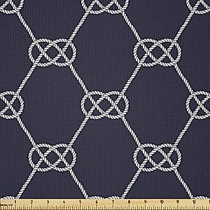 Ambesonne Navy Blue Fabric by The Yard, Navy Inspired Sailor Knot Pattern Illustration Nautical Abstract Design, Microfiber Fabric for Arts and Crafts Textiles & Decor, Dark Blue Cream