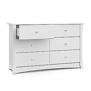 Storkcraft Crescent 6 Drawer Double Dresser (White) – Dresser for Kids Bedroom, Nursery Dresser Organizer, Chest of Drawers for Bedroom with 6 Drawers, Universal Design for Children’s Bed