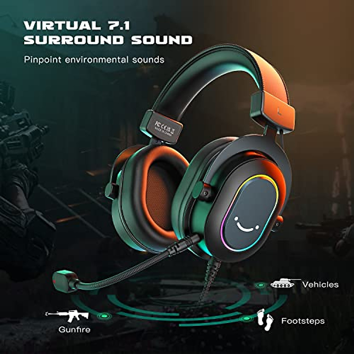 FIFINE PC Gaming Headset and Studio Headphones, Wired Headphones with Microphone-7.1 Surround Sound for Laptop with EQ Mode, RGB, Soft Ear Pads,Monitor Headphones for Streaming Podcast (H6+H8)