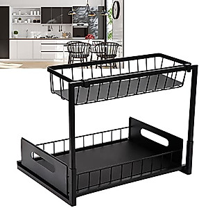 HEITIGN L Shape Under Sink Organizers Cabinet Pull Out Drawer 2 Tier Slide Out Cabinet Undersink Organizers Kitchen L Shape Under Sink Organizers 2 Tier Load Capacity 50lbs Multi Use