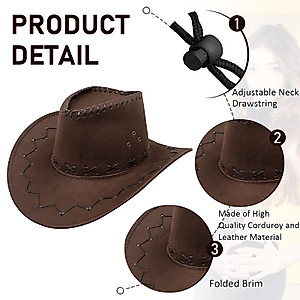 Komphy 12 Pack Cowboy Hat Bulk, Brown Wide Brim Western Cowboy Hat, Faux Suede Cowboy Hats Party Hats with Bandana and Adjustable Drawstring for Men Women Costume Party