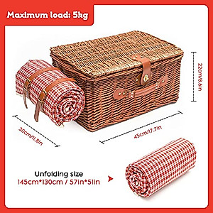 Picnic Baskets, 4 Persons Handmade Large Wicker Picnic Basket Set with Utensils Cutlery, for Picnicking Camping