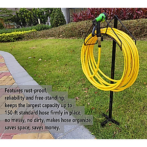 Artigarden Freestanding Garden Hose Holder Hanger, Heavy Duty Metal Water Hose Reel Storage Stand Rack for Yard Lawn, Bright Black (Hose not Included)