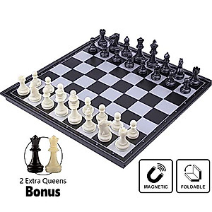 LEAP 9.8" Magnetic Chess Set Foldable Portable Game Board for Adult Travel set with 2 queens