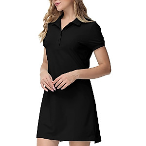 JINSHI Women’s Golf Dress Quick Dry Short Sleeve Polo Dress Tennis/Workout/Sport Dress Black Medium