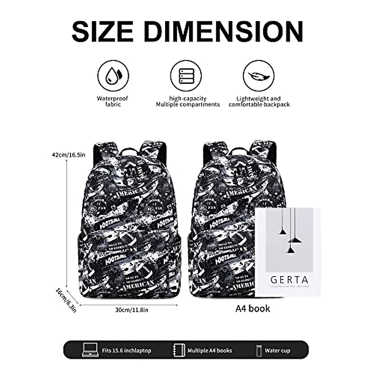 Tpeohan Student Backpack for Boys School Bags Teen Bookbags Back to School Football Backpacks