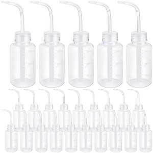 Maxdot 24 Pcs 5 oz Plastic Squeeze Bottles Bulk Transparent White Plant Watering Bottle with Narrow Mouth Scale Labels Tattoo Water Bottles for Safety Rinse Bottle Watering Tools, Plant Irrigation