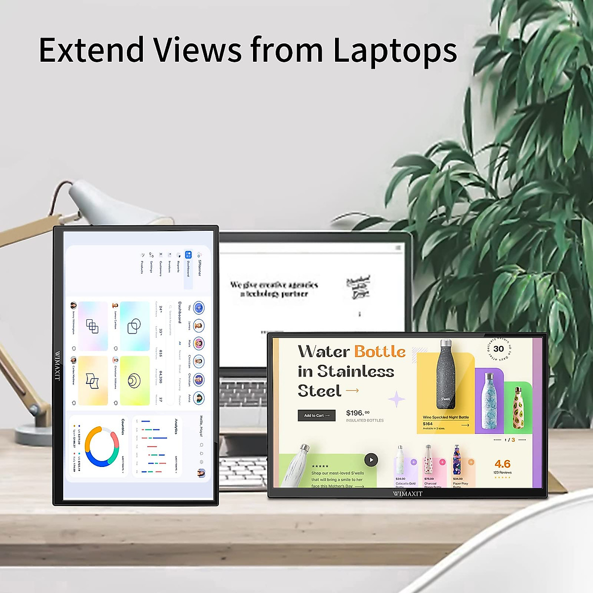 WIMAXIT 14" Portable Touch Monitor 1920x1080p Full HD Vesa Mount 98% sRGB Compatible with Laptop/PC/Game Console via HDMI/USB-C/3.5mm Audio Includes Cover Stand