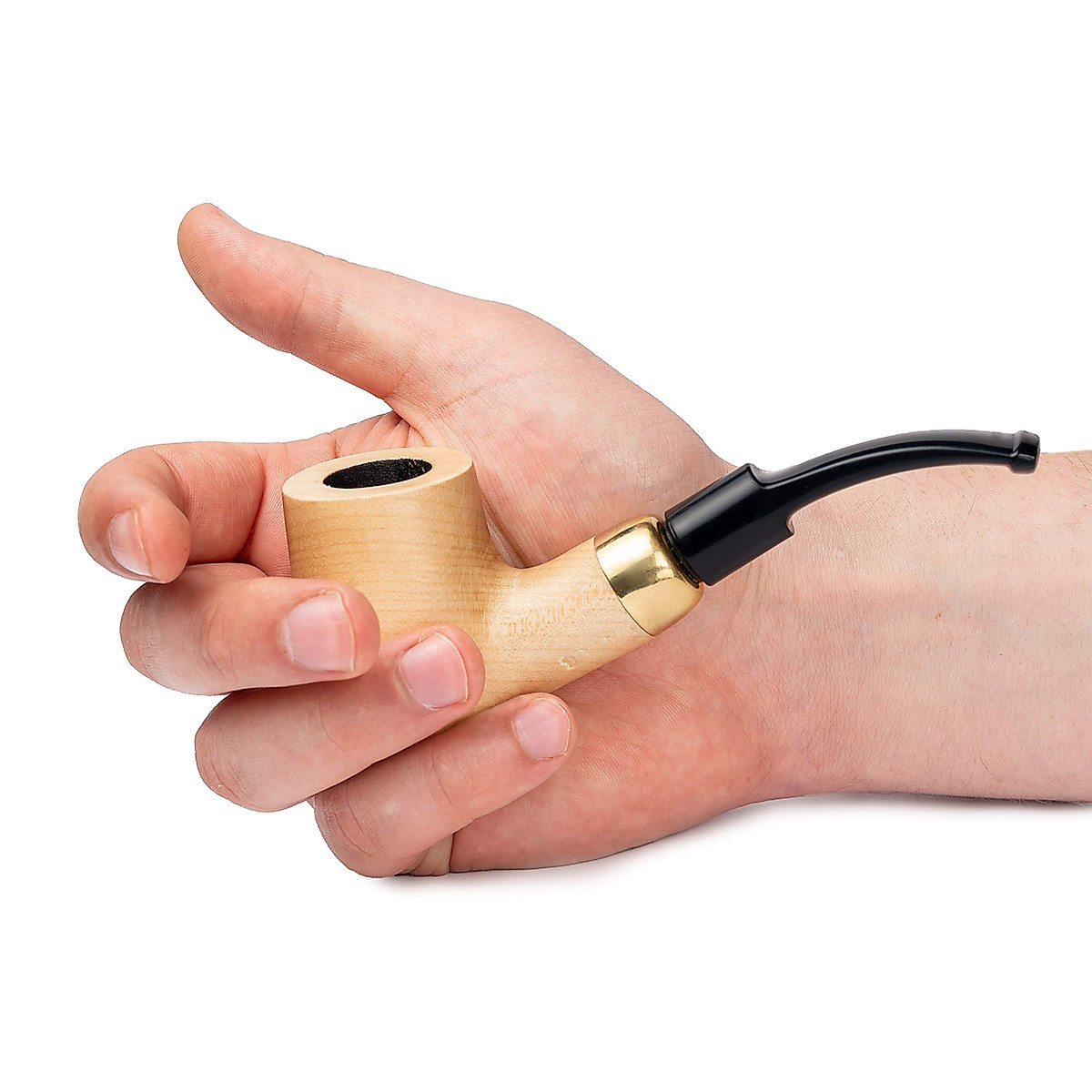 Dr. Watson - Wooden Tobacco Pipe, classic Cherrywood shape, Fits 9mm filter, Comes with Pouch, Boxed (Natural)