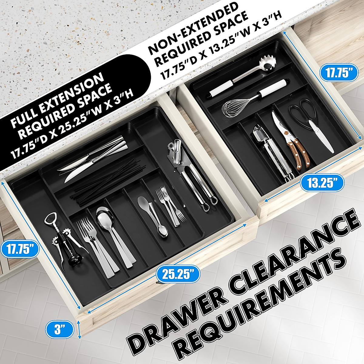 Simple Houseware Expandable Kitchen Drawer Flatware Organizer, Black