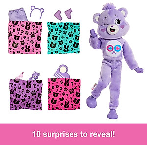 Barbie Cutie Reveal Doll & Accessories, Care Bears Series with Share Bear Costume & 10 Surprises Including Color Change & Mini Bear