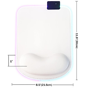 RGB Mouse Pad with Wrist Support, LED Mouse Pad with 13 Lighting Modes, Anti-Slip Rubber Base, Pain Relief Computer Ergonomic Mouse Pad for Gaming, Office, Home, 11.8 x 8.5 in (White)