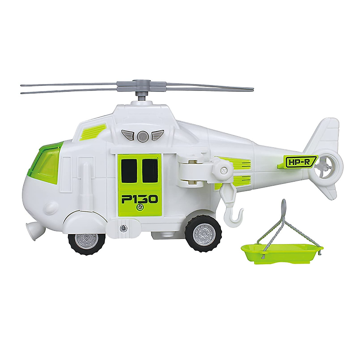 OMGTOY Military Helicopter, Airforce Airplane Toy with Hanging Basket Lights and Sounds for Kids(White)