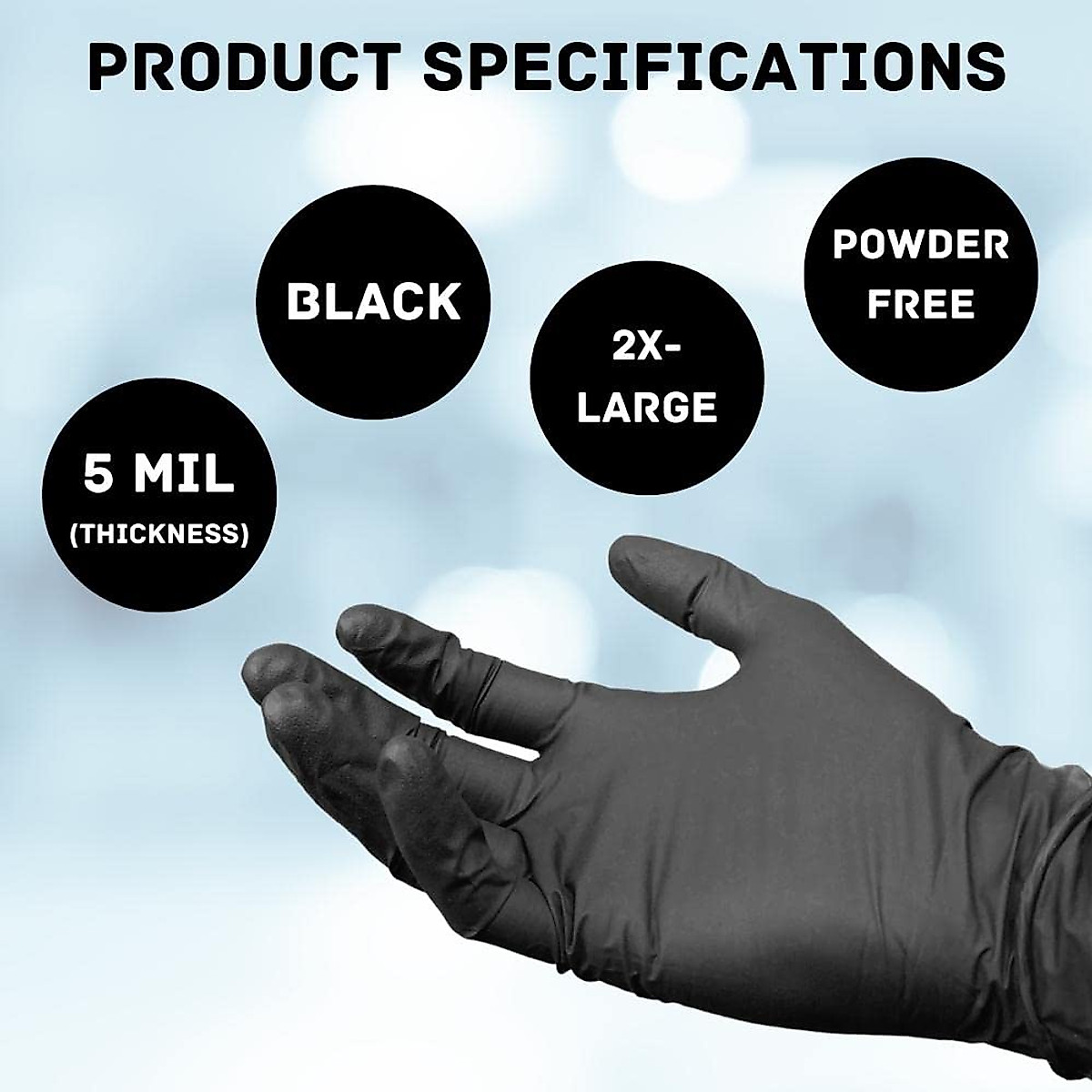 PSBM Industrial Nitrile Extra Thick Disposable Gloves, 1000 Pack, Size X-Small, Black, Textured Fingertips, Latex Free & Powder Free Multi-Use Gloves