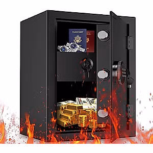 WASJOYE Fireproof Cabinet Safe Box, Home Security Safe with Fireproof Lock Case, Money Cabinet Safe Box Safety Key Lock for Home Office Hotel Jewelry Cash Document Passport Storage 2.5 Cubic Feet