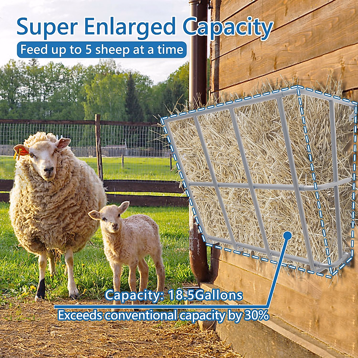 BUYYAH Hay Feeder Goat, 20 Gallon Multiple Sided Goat Hay Rack, Heavy Duty Iron Wall Hay Rack for Sheep, Horses, Effortless Installation in Farm, Yield