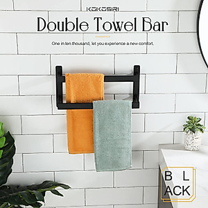 KOKOSIRI Towel Bars Black Bath Towel Holders 16 Inches Bathroom 2-Tiers Ladder Towel Rails Wall Mounted Towels Shelves Rack Stainless Steel, B5008BK-L16