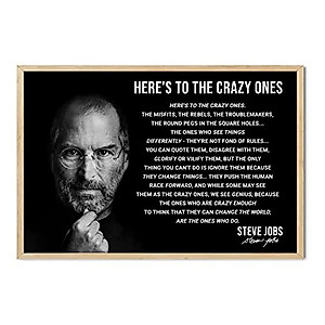 Picofyou 16x24 Here's To The Crazy One's Poster Large; Motivational Quote Posters; Jobs Inspirational Entrepreneurial Wall Art Print Home Office Decor - Encouraging Gift for Boss (Unframed)