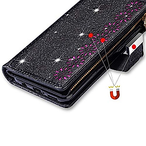 BOYUHII Silicone Protective Case for phone For Samsung Galaxy A81 / Note 10 Lite / M60s Multi-card Slots Starry Sky Laser Carving Glitter Zipper Horizontal Flip Leather Case with Holder & Wallet & Lan