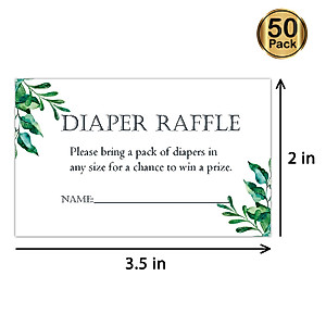 50 Pack Greenery Diaper Raffle Tickets for Baby Shower, Baby Shower Invitations Insert Cards, Bring a Pack of Diapers to Win Favors, Baby Shower Games.