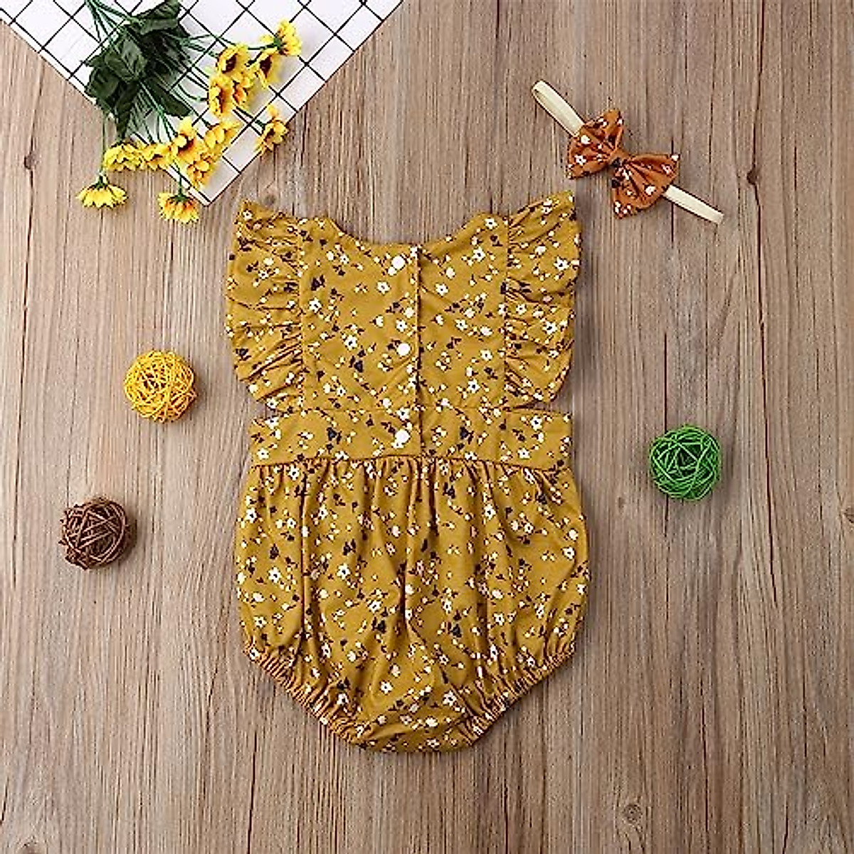 VISGOGO Kids Baby Girls Sister Matching Clothes Floral Romper Dress Headband Outfits Set (Romper, 0-3 Months)