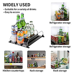 Soda Can Drink Organizer for Fridge, Automatic Smooth and Fast Pusher Glide, Width Adjustable, 12oz 16oz 20oz Drink Organizer for Fridge-Holds up to 15 Cans (3 Row,14.9 Inch)