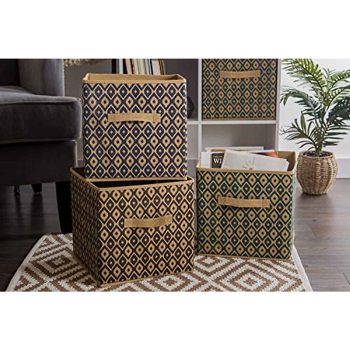DII Non Woven Polyester Ikat Storage Bin, 11x11x11 (2), Green