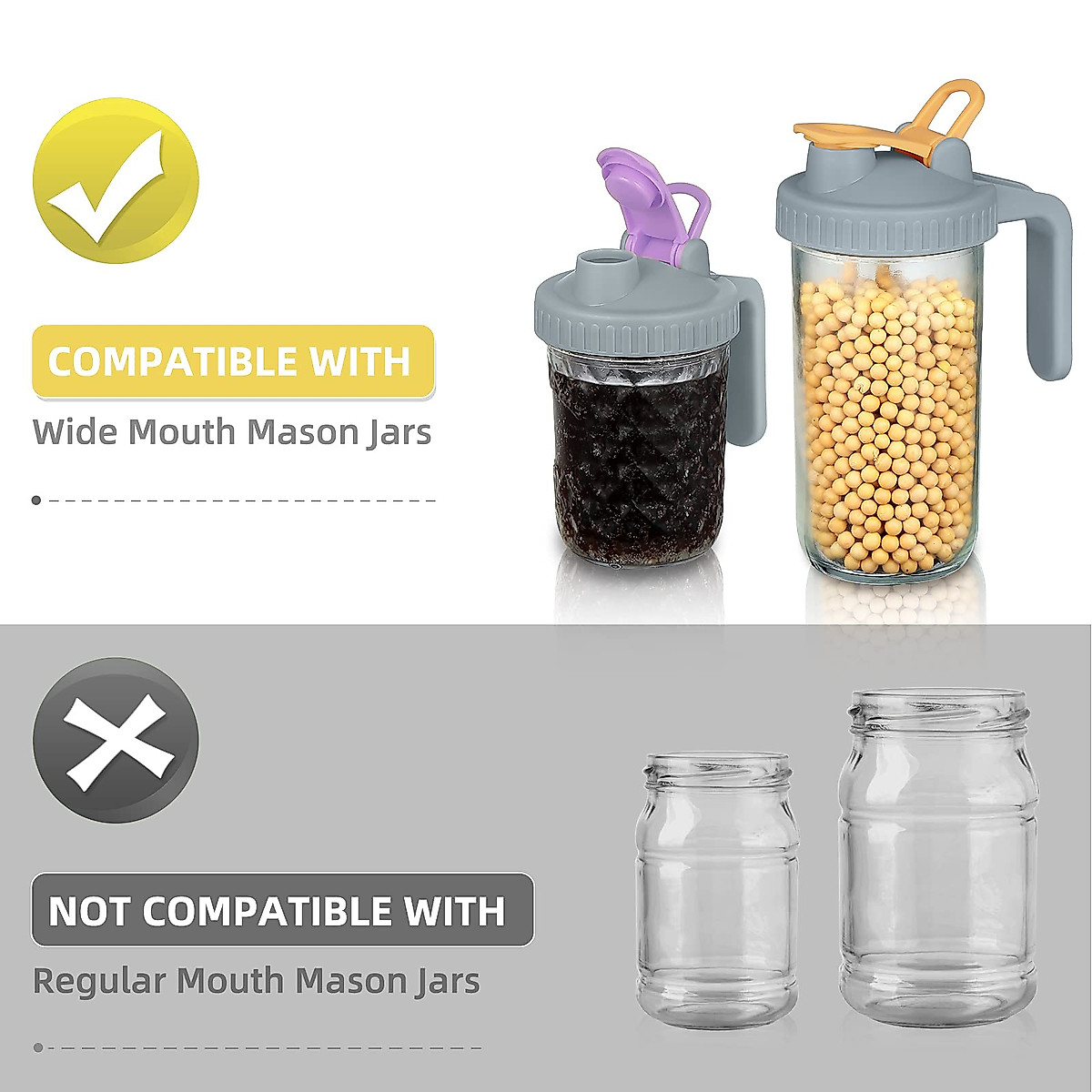 3 Pack Wide Mouth Mason Jar Pouring Spout Lid with Handle for Ball Mason Jars, Leak-free and Airtight, Turns your Mason Jar into Pitcher
