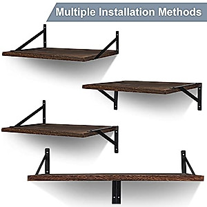 Hoteam 4 Sets of Wide Rustic Floating Shelves Wall Mounted 16.5 x 12 x 4.7 Inches Deep Large Floating Shelves with Large Capacity for Kitchen Living Room Bathroom Bedroom