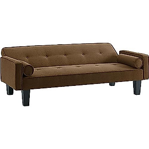 FULife 72" Convertible Loveseat Sofa Bed Sleeper Daybed,Modern Upholstered Folding Recliner,Small Futon Sofá,2 Seaters Couches with Two Pillows for Living Room/Office/Aparment/Place, Brown Fabric