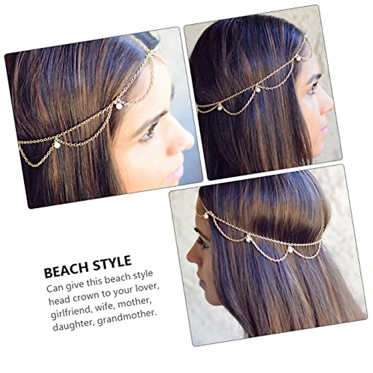 KALLORY 2pcs Hair Crysatal Drop Head Forehead Jewelry Pearl for Bridal Headdress Party Wedding Bohemian Decorative Holiday Headband Prom Crown Women Ladies Chain Tassel Band Pendant Peal