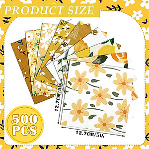 Ganeen 500 Pcs Cotton Fabric Squares 5 "x 5" Quilt Precut Fabric Printed Fabric Bundles Sheets Charm Packs for Quilting for DIY Sewing Scrapbooking Patchworks Crafts (Yellow Floral)