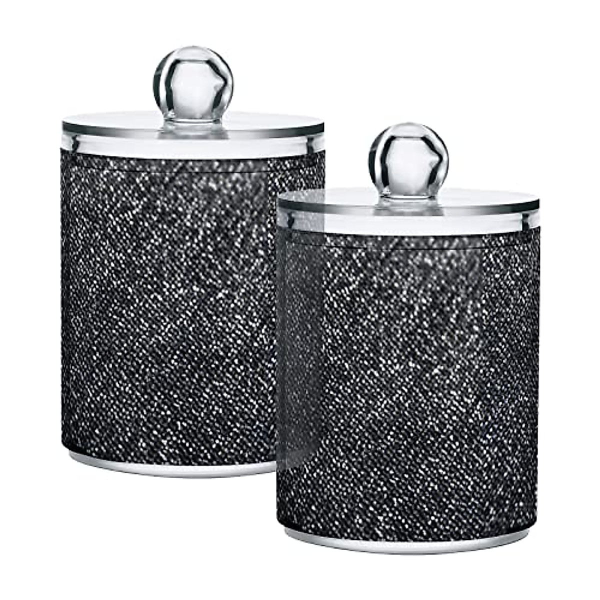 ALAZA 2 Pack Qtip Holder Dispenser Sequin-Black Glitter Bathroom Organizer Canisters for Cotton Balls/Swabs/Pads/Floss,Plastic Apothecary Jars for Vanity
