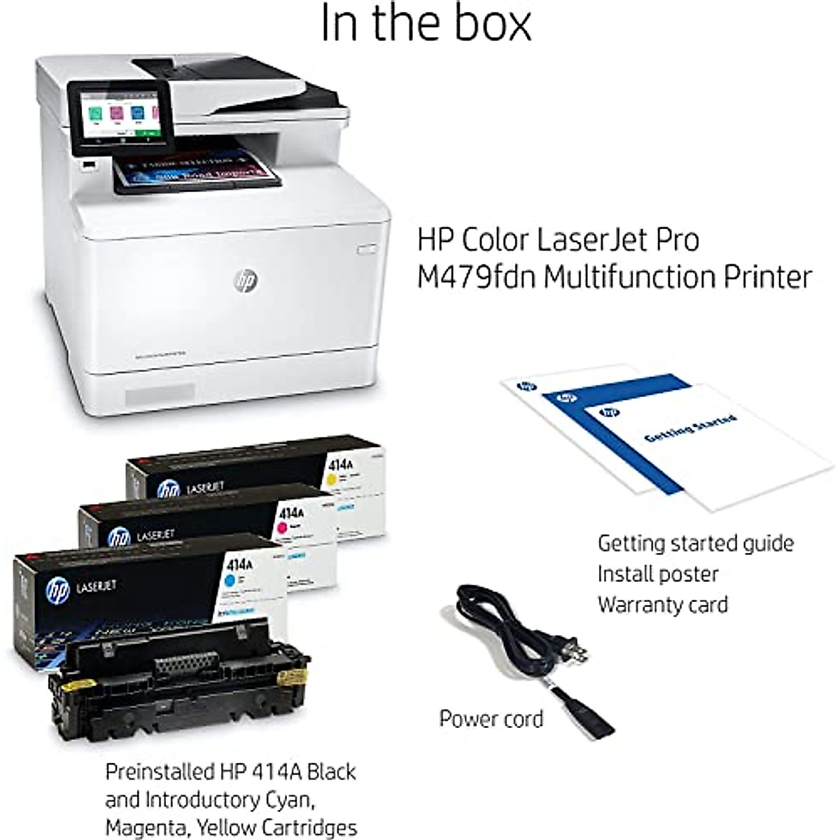 HP Laserjet Pro M479fdn Color All-in-One Laser Printer for Home Office - Print Scan Copy Fax -28 ppm, 8.5x14, Auto Duplex Printing, 50-Sheet ADF,Ethernet only,Compatible with Alexa,Wulic Cable