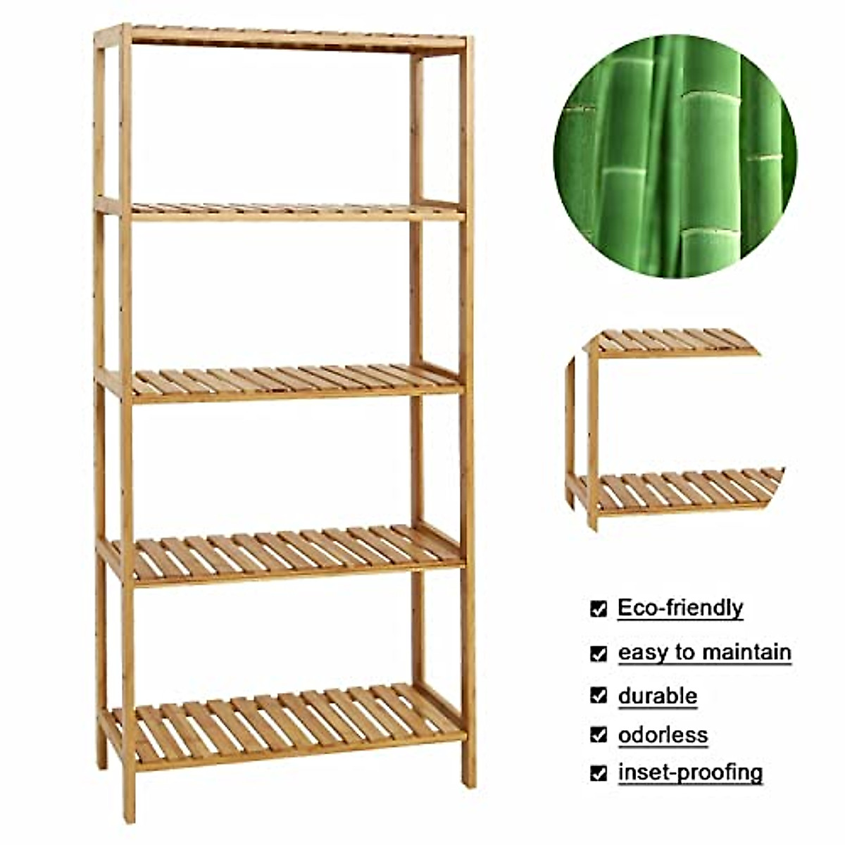 KINBOR BABY Kinborbaby Storage Shelf Bamboo Shelf - Bathroom Shelf, Bamboo Shelf, Bamboo Bookshelf, Bathroom Rack