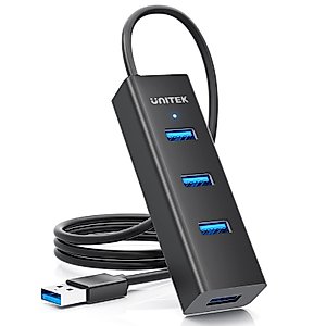 Unitek 4-Port USB 3.0 Hub, 4 Ft Long Cable USB Extension Multiple Port Splitter with Micro USB Charging Port Compatible for Windows PC, Laptop,Flash Drive,Wireless Mouse Keyboard 1.2 M - Black
