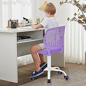 FurnitureR Students Cute Desk Chair, Low-Back Armless Swivel Seating with Lumbar Support Height Adjustable for Teens Boys Girls Youth Study Writing Task in Home Bedroom School, Purple