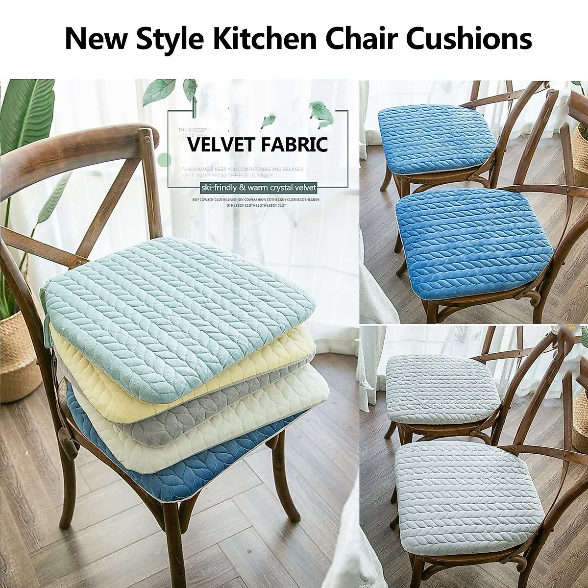 ZIBENE Chair Cushions for Dining Chairs 4 Pack with Ties, Seat Cushion for Kitchen Chairs Set of 4, Chair Pads and Cushions for Dining U Shaped, Cover Removable and Washable, No Fading Yellow