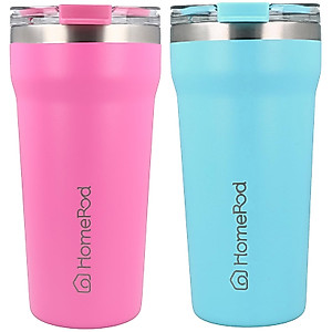 HomeRod [2 PACK 18 oz Stainless Steel Travel Insulated Tumbler Cup for Hot and Cold Drinks,Coffee Mugs with Lid (Pink and Blue)