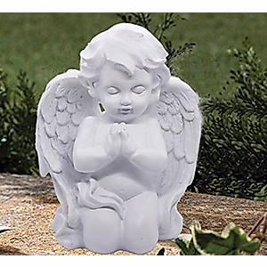 Kneeling Praying Cherub Angel Statue Figurine Indoor Outdoor Home Garden Guardian Decorative Church Boy Girl Baptism Wings Angel Statue Sculpture Memorial Statue, White, 6.25" x 5"