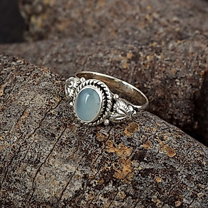 925 Sterling Silver Ring For Women & Girls Genuine Aqua Chalcedony Ring Sterling Silver Handmade Ring Blue Gemstone Ring