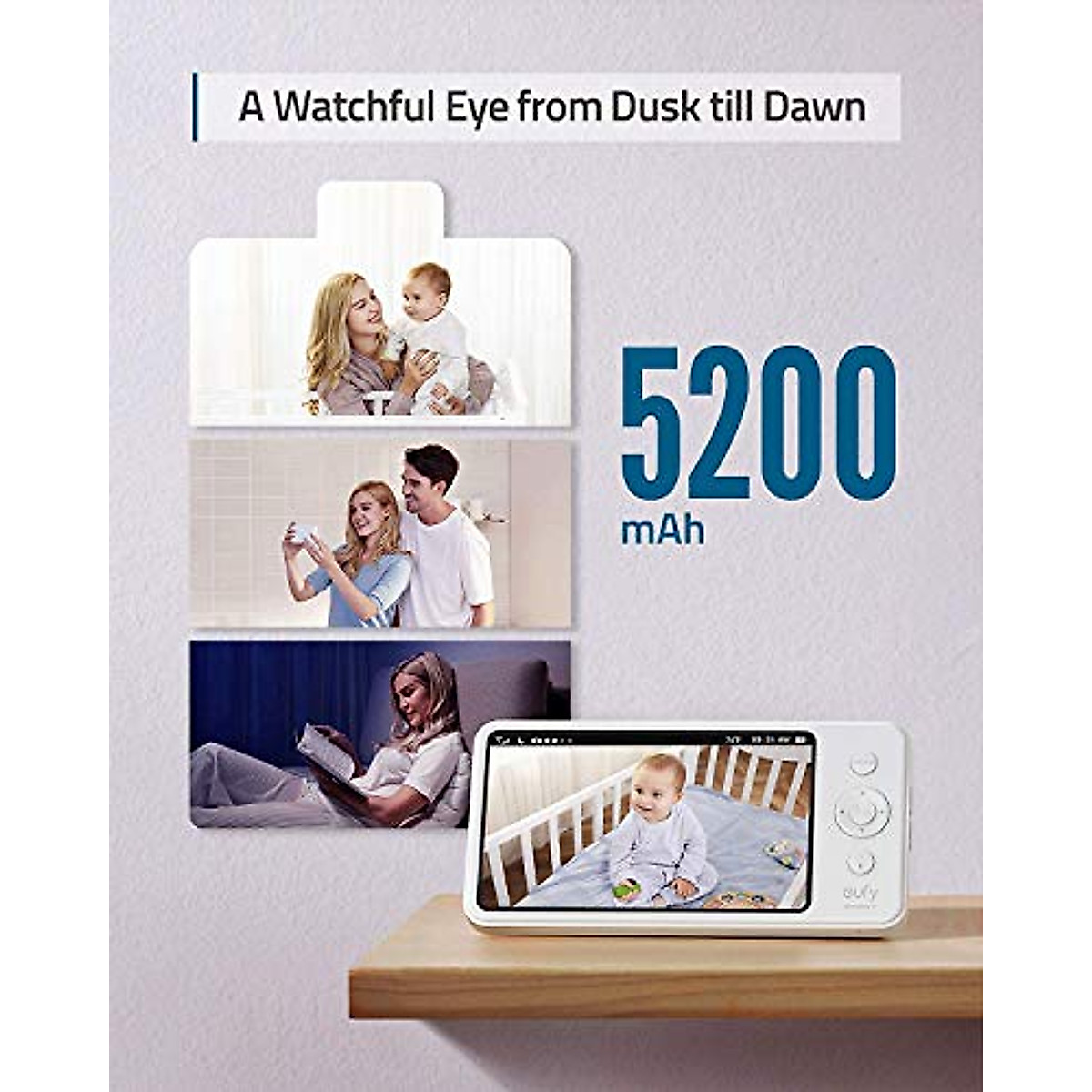 eufy Baby, SpaceView Pro 720p Video Baby Monitor with 5’’ Screen, Two-Way Audio, Pan & Tilt, Night Vision, Lullaby Player, Ideal for New Parents, Wide Angle Lens Not Included（Renewed）