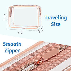 PACKISM Clear Makeup Bag - 4 Pack TSA Approved Toiletry Bag Waterproof Quart Size Travel Bag, Clear Cosmetic Bag for Women, Clear Cosmetic Bags Carry on Airport Airline Compliant Bag, Rose Pink