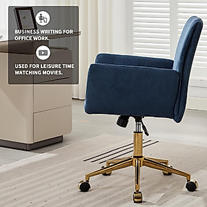 Stripes Velvet Home Office Desk Chair Accent Upholstered Modern Height Adjustable 360° Armchairs with Gold Base for Women Girls Ergonomic Study Seat Computer Task Stools for Living Room（Navy Blue）