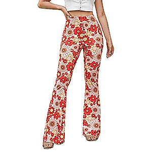 OYOANGLE Women's Floral Print High Waist Yoga Pants Wide Leg Pants Bell Bottom Trousers Multicolor Flower S